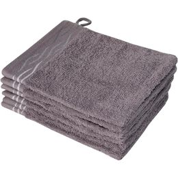 Dyckhoff Waschhandschuh &raquo;Wave&laquo; mit Jacquard-Bord&uuml;re grau Frottier, Baumwolle B/L: 16cmx21cm, 6 Stk., Frottier