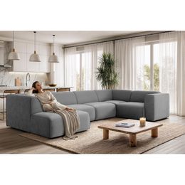 OTTO home Wohnlandschaft &raquo;Merid U-Form, B: 367 cm&laquo; jederzeit durch Module erweiterbar grau Struktur fein (100% Polyester);Samtoptik (100% Polyester);