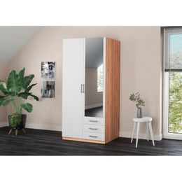 Priess Kleiderschrank &raquo;Amsterdam, viel Stauraum durch viele Schubk&auml;sten, Spiegelt&uuml;ren&laquo; Optional mit LED-Beleuchtung, Made in Germany braun 