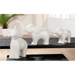 Gilde Tierfigur &raquo;Elefanten-Trio&laquo; 3-teiliges Set aus glasiertem Porzellan wei&szlig; Porzellan B/H/T: 14cm x 16,5cm x 8cm