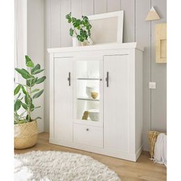 Home Affaire Highboard &raquo;RAVENNA&laquo; im romantischen Landhausstil, Griffe aus Metall, H&ouml;he 146 cm wei&szlig; B/H/T: 140cm x 146cm x 44cm, Schubastenmit 