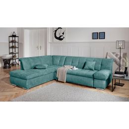 DOMO collection Ecksofa &raquo;MONA 271x213 cm, modern und komfortabel&laquo; whlw. mit Bett- und Armlehnfunktion, L-Form blau Struktur fein 100% Polyester;