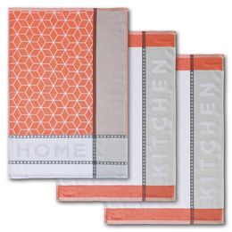 Dyckhoff Geschirrtuch &raquo;HOME & KITCHEN, Ma&szlig;e je Tuch ca. 50x70 cm, aus 100% Baumwolle&laquo; mit zwei verschiedenen Motiven orange 100% Baumwolle 3 Stk., 100 % 
