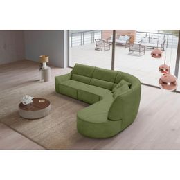 Egoitaliano Ecksofa &raquo;Puffy, extravagant & edel, Retro Designsofa, hoher Sitzkomfort, L-Form&laquo; mit Ottomane, wahlweise mit und ohne elektrischer Relaxfunktion gr&uuml;n 
