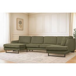 OTTO home Wohnlandschaft &raquo;Pinto, 350 cm, U-Form, XXL, mit Ottomanen&laquo; Cord, Chenille, Lederoptik, mit Keder, Metallf&uuml;&szlig;e, Wellenunterfederung gr&uuml;n Luxus