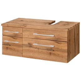 Welltime Waschbeckenunterschrank &raquo;Davos&laquo; Breite 90 cm braun B/H/T: 90cm x 41cm x 47cm, Siphonausschnitt rechts