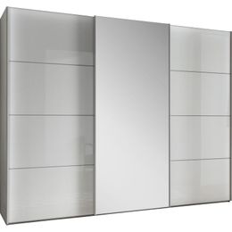 Wiemann Schwebet&uuml;renschrank &raquo;Kos&laquo; mit Spiegelt&uuml;r und Schattenfuge grau Glas, Holzwerkstoff B/H/T: 246,3cm x 236cm x 67cm, T&uuml;ren: 3 Stk.