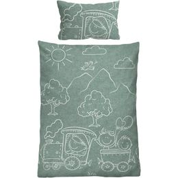 Biberna Kinderbettw&auml;sche &raquo;0840521&laquo; 2 Stk. kuschelig warm, samtweich, Melange, 100% Baumwolle, made in Germany gr&uuml;n Flanell, Obermaterial: 100% Baumwolle B/L: 
