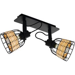 Eglo Deckenspot &raquo;ANWICK 1 Deckenstrahler, Stahl und Rattan, Wohnzimmerlampe, Flurlampe&laquo; E27 Spot, Boho, Schlafzimmer, L48 x B14 x H24, schwarz, natur,