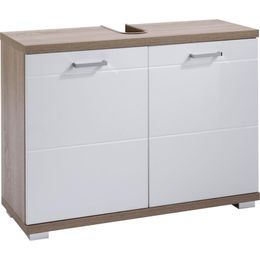 ByLiving Waschbeckenunterschrank &raquo;Nebraska&laquo; Breite 80 cm, Badezimmerschrank, MDF-Fronten in Hochglanz-Optik wei&szlig; FSC -zertifizierter Holzwerkstoff, 