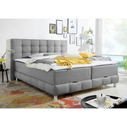 Home Affaire Boxbett &raquo;Vaasa&laquo; inkl. Bettkasten & Topper, XXL-Ausf&uuml;hrung, &Uuml;berl&auml;nge 220 cm grau Struktur, Liegefl&auml;che B/L: 200cm x 220cm, H2 + H2, 