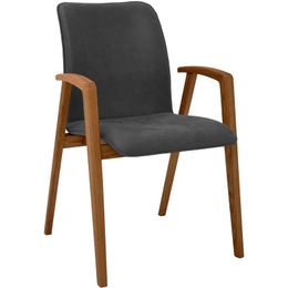 massivline&more Armlehnstuhl &raquo;Casablanca 10, Stuhl, Esszimmerstuhl, K&uuml;chenstuhl&laquo; () 2 Stk.Massivholz: Wildeiche ge&ouml;lt grau Polyester B/H/T: 56cm x 