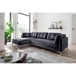Trends by HG Ecksofa &raquo;Landau L-Form&laquo; in Cord-Stoff mit Metallfu&szlig; grau B/H/T: 275cm x 75cm x 158cm, Microvelours, Recamiere links