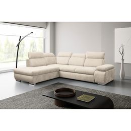 WERK2 Ecksofa &raquo;Alicante Cord L-Form, Schlaffunktion & Bettkasten, 280 cm breit&laquo; Schlafsofa in Chenille mit Bettkasten & verstellbaren Kopfst&uuml;tzen B/H/
