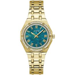 Guess Damen Quarzuhr &raquo;DESIRE&laquo; Armbanduhr, Damenuhr, Kristallsteine, Mineralglas, Edelstahlarmband gold Einheitsgr&ouml;&szlig;e