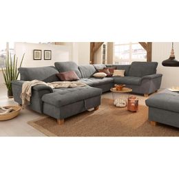 Home Affaire Wohnlandschaft &raquo;Lyla U-Form&laquo; wahlweise mit R&uuml;ckenfunktion und zus&auml;tzlich mit Bett + Bettkasten grau Feinstruktur weich (100% Polyester);