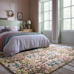 FLAIR RUGS Wollteppich &raquo;Emilia Floral, Hoch-Tief-Struktur,&laquo; rechteckig 9 mm H&ouml;he florales Design, Wohnzimmer, Schlafzimmer, Esszimmer bunt Wolle B : 