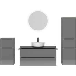 Nobilia Badm&ouml;bel-Set &raquo;Alvene&laquo; vormontiert, mit Soft-Close, 4 Stk. tlg. grau B/H/T: 230cmcm x 187,2cmcm x 48,5cmcm, Griffe schwarz