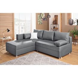 Home Affaire Ecksofa &raquo;Italia L-Form, B: 217 cm&laquo; Schlaffunktion, Bettkasten & 1 Zierkissen, Federkern grau Struktur fein (100% Polyester);Microfaser 