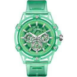 Guess Herren Multifunktionsuhr &raquo;KING&laquo; Quarzuhr, Armbanduhr, Herrenuhr, Datum, Wochentag, Polyurethanarmband gr&uuml;n Einheitsgr&ouml;&szlig;e