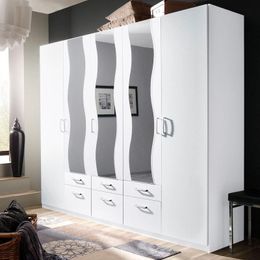 Priess Kleiderschrank wei&szlig; Holzwerkstoff B/H/T: 230cm x 193cm x 54cm, Schubladen: 6 Stk. 5-t&uuml;rig