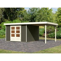 Karibu Gartenhaus &raquo;Arnis 6&laquo; mit Anbaudach grau Holzwerkstoff ohne Fu&szlig;boden, ohne Dacheindeckung