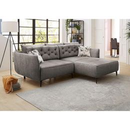 Jockenh&ouml;fer Ecksofa &raquo;Salo L-Form, B: 251 cm&laquo; im Retrolook mit Wellenfederung, mit Zierkissen grau Veloursstoff (100% Polyester);Kissen: 90% Polyester, 10% Viskose