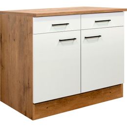 Flex-Well Unterschrank &raquo;Vintea&laquo; (B x H x T) 100 x 85 x 60 cm, f&uuml;r viel Stauraum beige Holzwerkstoff Lancelot Oak, B/H/T: 100cm x 85cm x 60cm, Schubladen: 2 Stk.