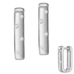 Firetti Damen Paar Creolen &raquo;Schmuck Geschenk Silber 925 Ohrschmuck Ohrringe Rechteck&laquo; Made in Germany - wahlweise mit oder ohne Zirkonia silber mit 