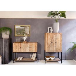 GUTMANN FACTORY Highboard Stauraumschrank, Breite 80 cm beige Massivholz B/H/T: 80cm x 150cm x 42cm, Mango, 2 Stk.