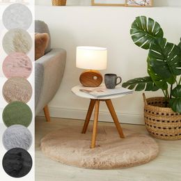 LUXOR living Fellteppich &raquo;Novara&laquo; rund 30 mm H&ouml;he Kunstfell, Kaninchenfell-Haptik, besonders weicher Hochflor braun Kunstfaser &Oslash; 120cm 1 Stk., 30mm, &Oslash;
