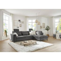 Die PlanBar Ecksofa &raquo;MP-IN24153, L-Form, Breite 289 cm&laquo; wahlweise mit Schlaffunktion und verstellbaren Kopfst&uuml;tzen grau 100% Polyester B/H/T: 289cm x 