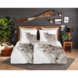 Good Morning Wendebettw&auml;sche &raquo;Fera&laquo; 2 Stk. Biber, 135x200, Warm, Weich, Wendeoptik, Rei&szlig;verschluss, Wolf, Sand beige Biber, Obermaterial: 100% 