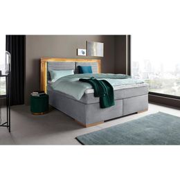 Home Affaire Boxspringbett &raquo;Cup&laquo; mit LED-Beleuchtung, Massivholzrahmen und Topper, in 2 H&auml;rtegraden grau Bezug: Luxus-Microfaser (100% Polyester);
