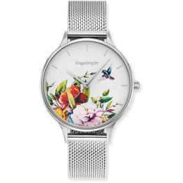 Engelsrufer Damen Quarzuhr &raquo;Flower&laquo; Armbanduhr, Damenuhr, Edelstahlarmband, analog Einheitsgr&ouml;&szlig;e