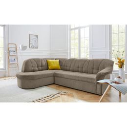 DOMO collection Ecksofa &raquo;Pegnitz, zeitlose und elegante R&uuml;ckensteppung, Breite 246cm, L-Form&laquo; wahlweise mit Bettfunktion braun 95% Polyester, 5% Nylon