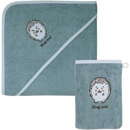 W&ouml;rner Handtuch Set &raquo;Igel blau Kapuzenbadetuch 100/100 mit Waschhandschuh&laquo; mi s&uuml;&szlig;er Igelstickerei blau Frottier, Obermaterial: 100% Baumwolle 2 Stk., 