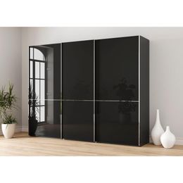 Musterring Schwebet&uuml;renschrank &raquo;Imola W&laquo; inkl. Einlegeb&ouml;den und Kleiderstangen, mit Glast&uuml;ren und Aufleistungen grau Floatglas, Holzwerkstoff B/H/T: 278,9cm x 
