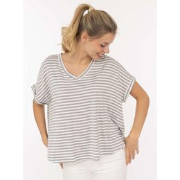 Zwillingsherz Damen T-Shirt &raquo;"Maritime Streifen"&laquo; One Size, Kurzarm, V-Ausschnitt, gestreift, Loose Fit grau Einheitsgr&ouml;&szlig;e
