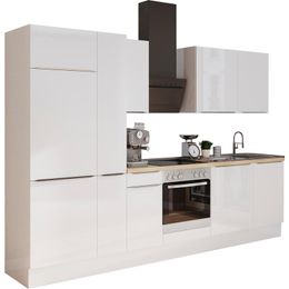 KOCHSTATION K&uuml;chenzeile &raquo;KS-Aken&laquo; Breite 300 cm, wahlweise mit E-Ger&auml;ten, mit Arbeitsplatte 38 mm stark wei&szlig; B/H/T: 300cm x 212cm x 60cm, ohne E-