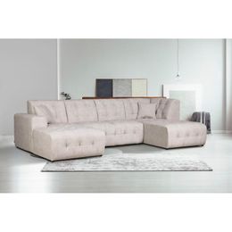 Home Affaire Wohnlandschaft &raquo;Nosia U-Form&laquo; incl. 2 Zierkissen, mit feiner Steppung beige 100% Polyester B/H/T: 297cm x 85cm x 163cm, Samtoptik, 