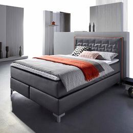 Home Affaire Boxspringbett &raquo;Coos&laquo; mit besonderer Steppung im Kopfteil, 3 Matratzenarten, 2 H&auml;rtegrade grau Bezug Topper 100% Polyester;Kunstleder 