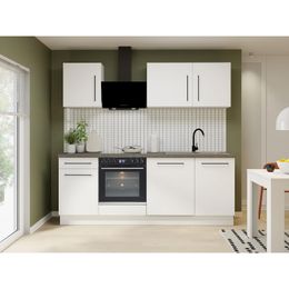 KOCHSTATION K&uuml;chenzeile &raquo;KS-Nova&laquo; Breite 220 cm, wahlweise mit Hanseatic-E-Ger&auml;ten wei&szlig; B/H/T: 220cm x 209cm x 60cm, ohne E-Ger&auml;te, ohne Einbausp&uuml;le