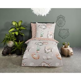 Good Morning Kinderbettw&auml;sche &raquo;Catlife&laquo; 2 Stk. Baumwolle, 135x200, Rei&szlig;verschluss, Wendeoptik, Kind, Katze, Grau grau Renforc&eacute;, Obermaterial: 100% 