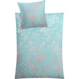 Kleine Wolke Bettw&auml;sche &raquo;Kate in Gr. 135x200 oder 155x220 cm&laquo; 2 Stk. Bettw&auml;sche aus Baumwolle, elegante Bettw&auml;sche mit floralem Muster blau Mako-Satin, 
