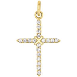 Amor Damen Kettenanh&auml;nger &raquo;Kreuz&laquo; mit Zirkonia (synth.) gold Gelbgold 585, 0,69 g