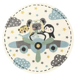 Paco Home Kinderteppich &raquo;Fino 332&laquo; rund 16 mm H&ouml;he 3D-Design, niedliches Tier Motiv, Pastell-Farben, Kinderzimmer beige Polypropylen &Oslash; 120cm 1 Stk., 16mm, &Oslash; 
