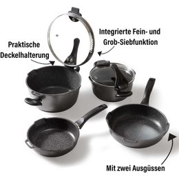 Stoneline Topf-Set &raquo;Future&laquo; Set, Kochtopf 20/24, Stieltopf 18 cm, Schmorpfanne 20/24 cm, 8 Stk. tlg. Aluminiumguss schwarz Einheitsgr&ouml;&szlig;e