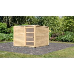 Karibu Gartenhaus &raquo;Quellsee 2&laquo; naturbelassen oder terragrau beige Holzwerkstoff ohne Fu&szlig;boden