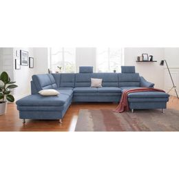 Sit & More sit&more Wohnlandschaft &raquo;Cardoso U-Form&laquo; mit Federkern und Kopfst&uuml;tzen, mit Schlaffunktion und Relaxfunktion blau Luxus-Microfaser 1 (100% Polyester);